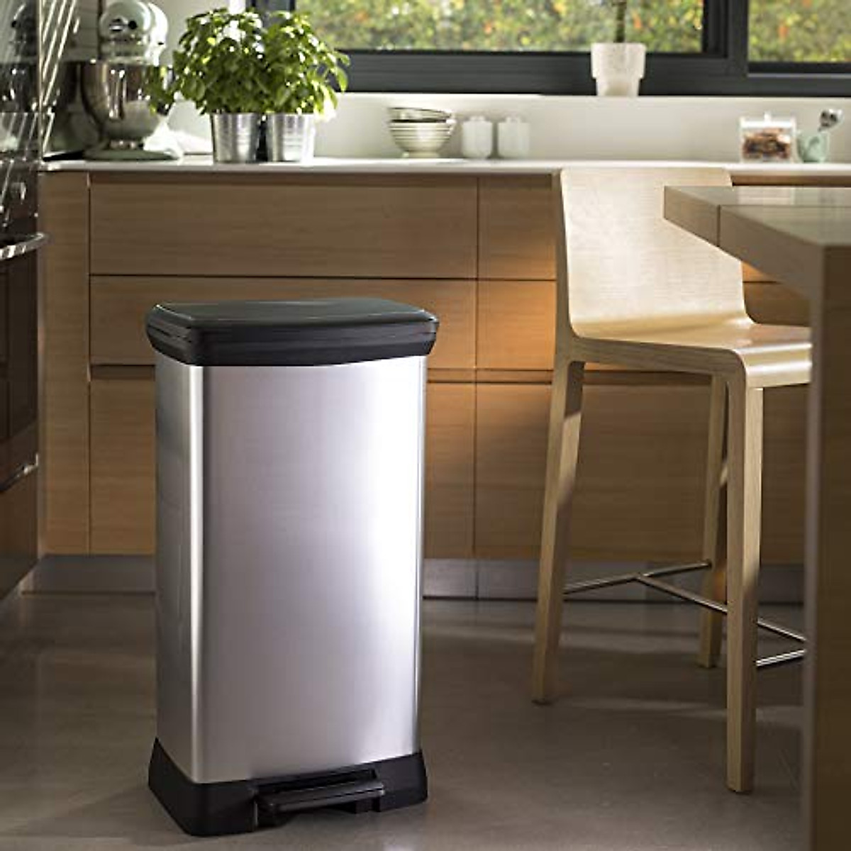 Curver Lid in Stainless Steel Like Finish, Recycling Perfect for Household Use Indoor for Garbage Disposal, 50 Liter, Metallic