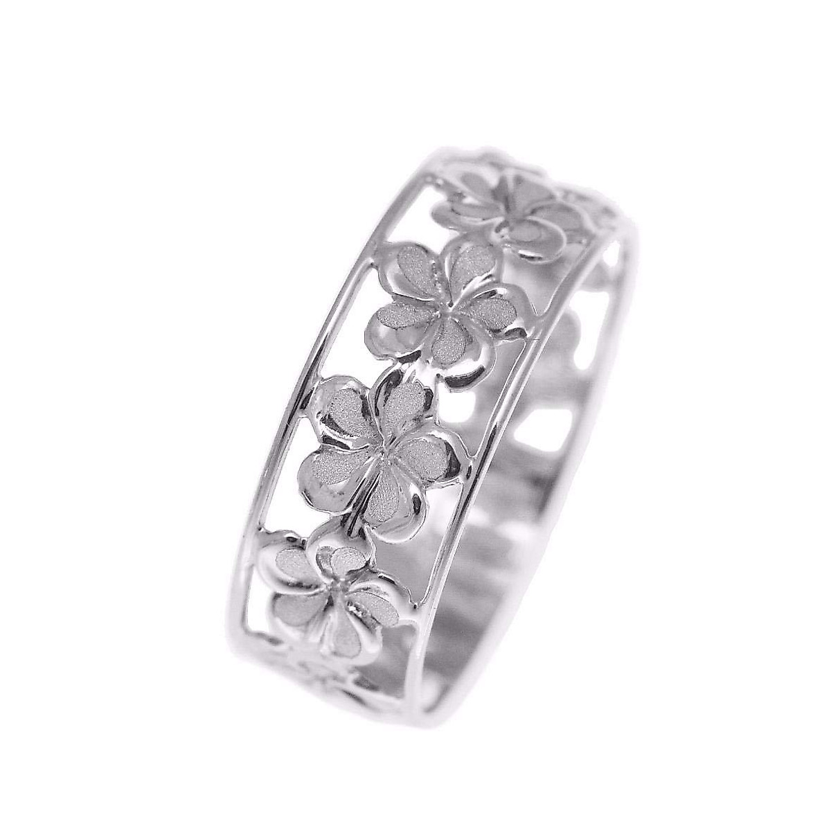 Arthur's Jewelry 14K solid white gold Hawaiian plumeria flower lei ring 6.5mm size 8