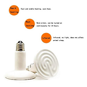2 Pack 100W White Infrared Heat Lamp Bulbs, Ceramic Heatting Emitter Brooder Coop Pet IR Lamp Bulbs for Reptile Like Snake, Tortoise so on, No Light