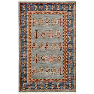 Unique Loom Fars Collection Modern Medallion Tribal Design with Natural Hues Area Rug, 5 ft x 8 ft, Light Blue/Navy Blue
