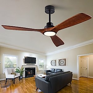 QUTWOB 52" Wood Ceiling Fan with Lights Remote Control,Quiet DC Motor 3 Blade Ceiling Fans for Patio Living Room, Bedroom, Office,Indoor Outdoor(Black+Dark Walnut)