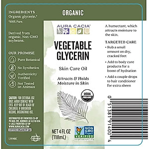 Aura Cacia Organic Skin Care Oil, Vegetable Glycerin, 4 Fluid Ounce