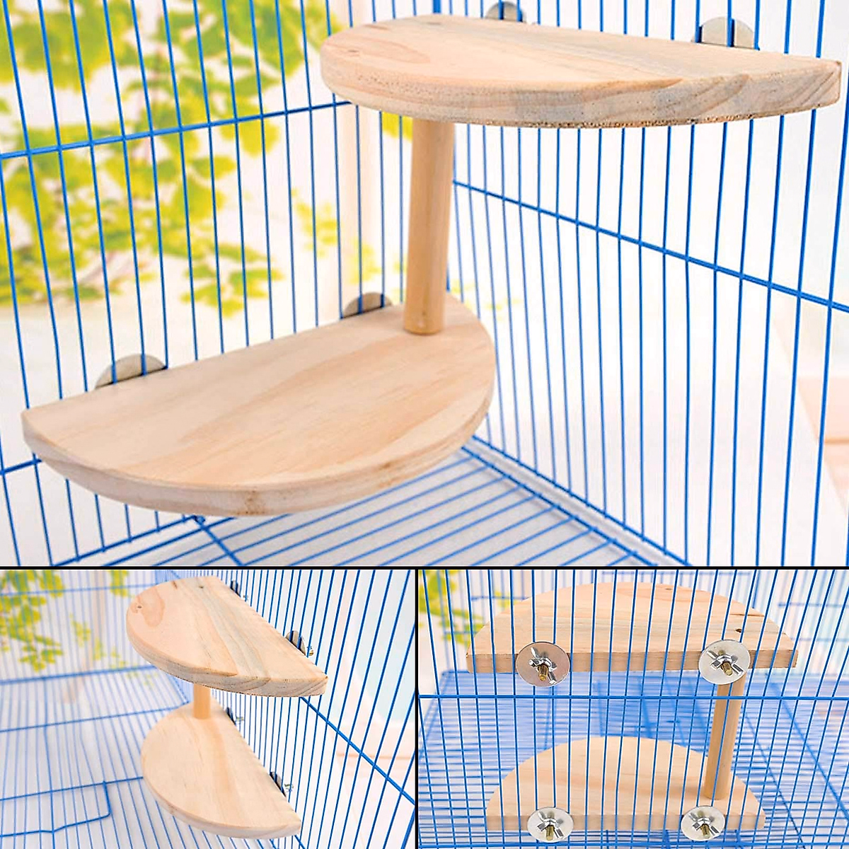 kathson Hamster Standing Platform Rat 2-Level Natural Wood Pedal Gerbil Round Standing Board Squirrel Cage Accessories Dwarf Hamster Activity Toys for Chinchilla Bird Parrot Mouse 3PCS