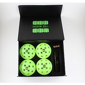 Shadow-Ball Pickleball Gift Box, Glow in The Dark Pickleballs, 4 Outdoor Pickleballs with Charging Flashlight and Batteries, for Those who Enjoy Pickleball