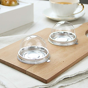 EchoDone 50 Set Clear Plastic Mini Cupcake Boxes Muffin Pod Dome Muffin Single Container Box Wedding Birthday Gifts Boxes Supplies (Silver)