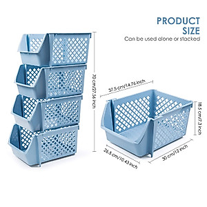 DVHOK 4Pcs Stackable Storage Basket Organizer for Food Snacks Toys Toiletries Plastic Storage Bins Blue