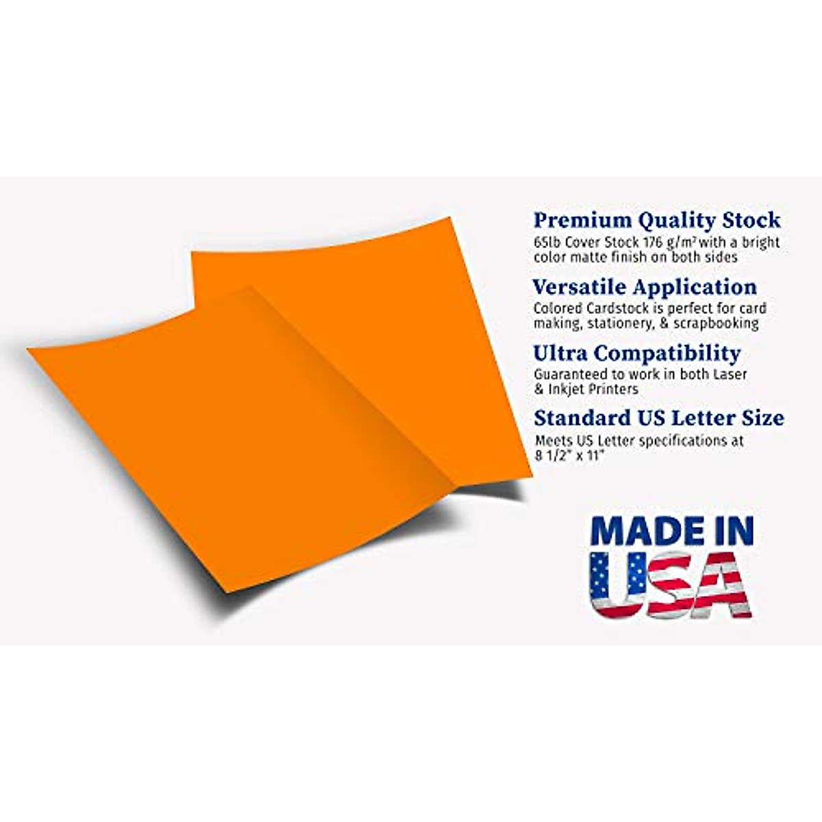 65lb Cover Cardstock Paper - 8.5 x 11 inch - 25 Sheets (Bright Orange)