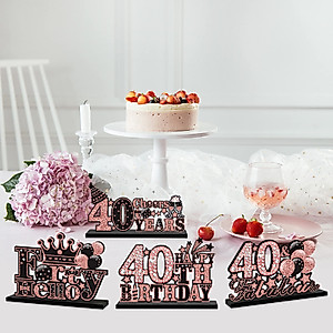 4pcs 40th Birthday Decorations Wooden Table Centerpieces for Women, Rose Gold Pink 40th Birthday Table Sign Party Supplies, Hello Forty Cheers to 40 Years Bday Table Decor