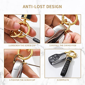 Gkeygo Leather Car Keychain, Handmade Woven Keychains for Women and Men, Universal Key Fob Holder with 360 Degree Rotatable, Anti-Lost D-Ring, 2 Keyrings and 1 Screwdriver – Black