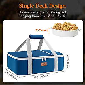 Lifewit Insulated Casserole Carrier for Hot or Cold Food, Casserole Dish with Lid and Carrying Case, Lasagna Holder for Potluck Parties/Picnic/Cookouts, Fits 9"x13" Baking Dish, Pure Blue