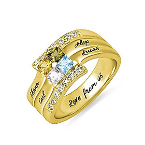 AILIN Custom Mom Rings 925 Sterling Silver Personalized 4 Square Birthstones And Names Rings Family Mothers Day Daughter Jewelry Gifts For Mommy Grandmom