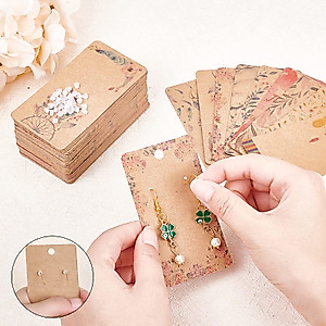 PH PandaHall 126pcs Vintage Earring Display Cards 9 Styles Rectangle Earring Cards Earring holder Cards with 200pcs Plastic Ear Nut for DIY Selling Small Business Earring Package Display, 3.5×2”