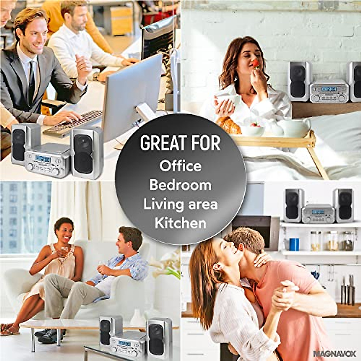 Magnavox MM435M-SL 3-Piece Compact CD Shelf System with Digital FM Stereo Radio, Bluetooth Wireless Technology, and Remote Control in Silver | LCD Display | AUX Port Compatible | 2022 Version |