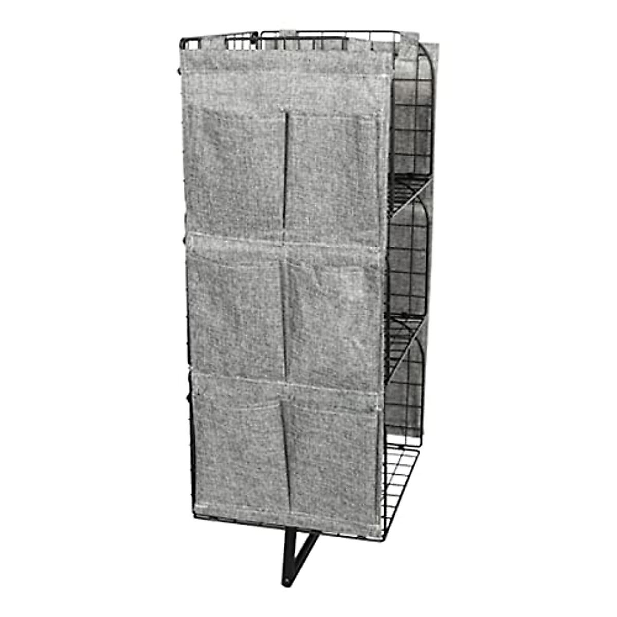 3 Tier Hanging Shelves Wall Mount Metal Wire Basket with 9 Canvas Pockets &Removable Hooks,Foldable 3-Shelf Clothing Closet Storage Organizer for Bedroom Baby Nursery Cloth Sweaters Handbags Cap Black