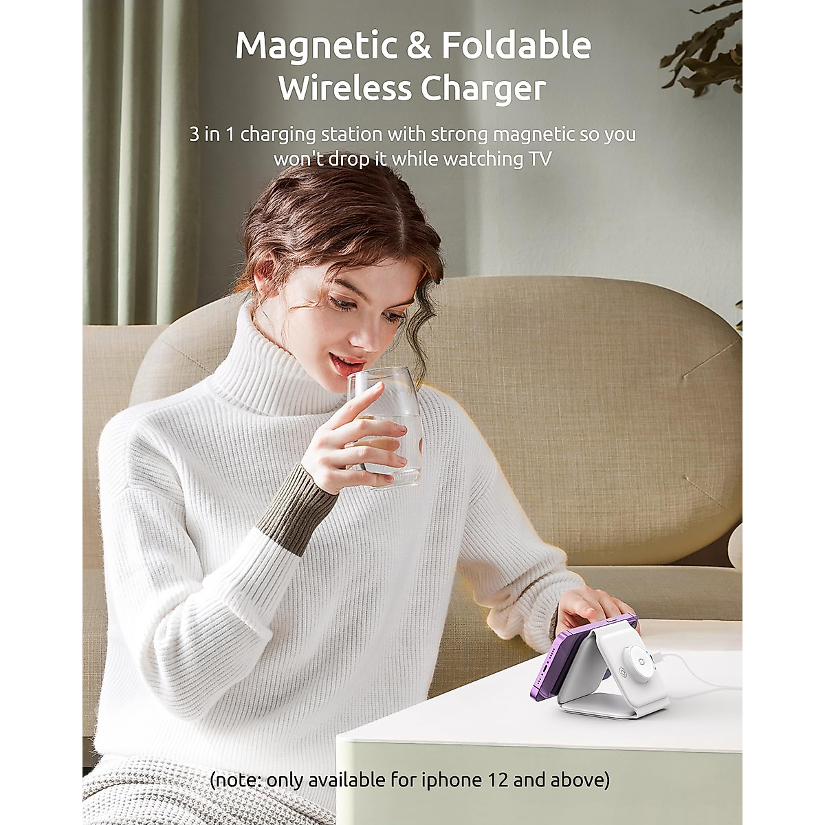 3 in 1 Foldable Wireless Charger, Wireless Charging Station for iPhone 15/14/13/12/11 Pro Max/X/XS, Fast Magnetic Travel Wireless Charging Pad for AirPods 3/2/Pro Apple Watch