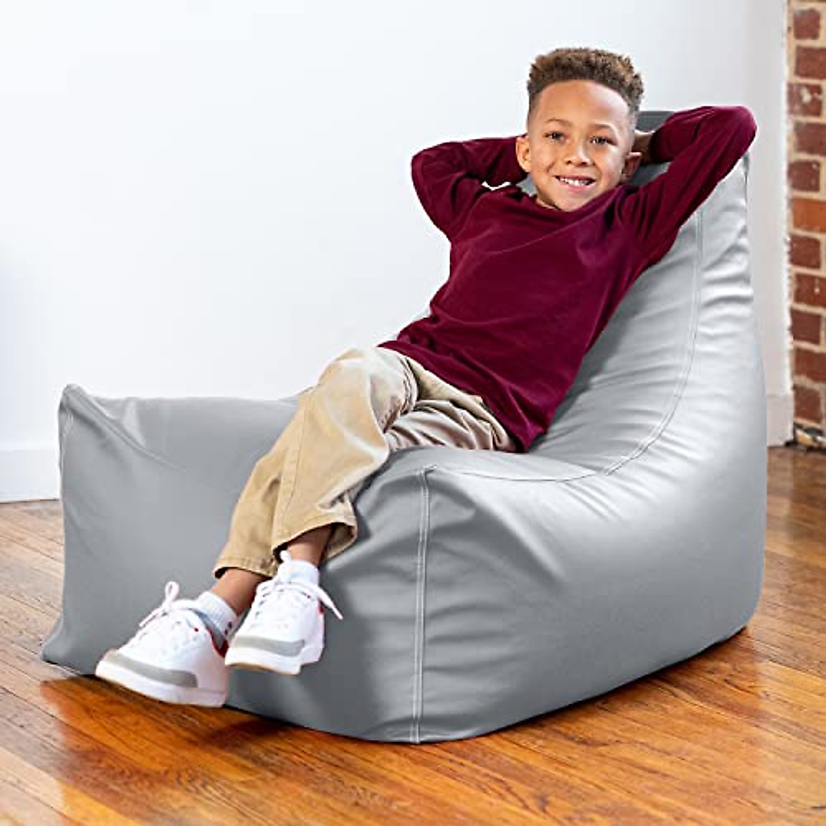 Jaxx Juniper Premium Vinyl Classroom Bean Bag Chair, Submarine Grey