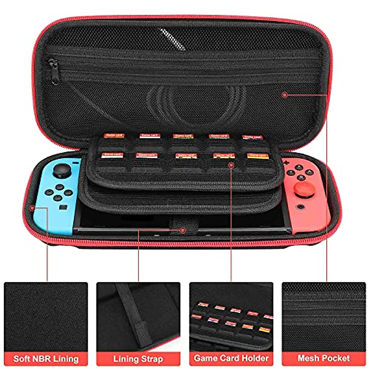 Switch Carrying Case for Nintendo Switch,Ghost Ink 20 Game Cartridges Hard Shell Travel Switch Pouch for Console & AccessoriesFit Original Charger AC Adapter