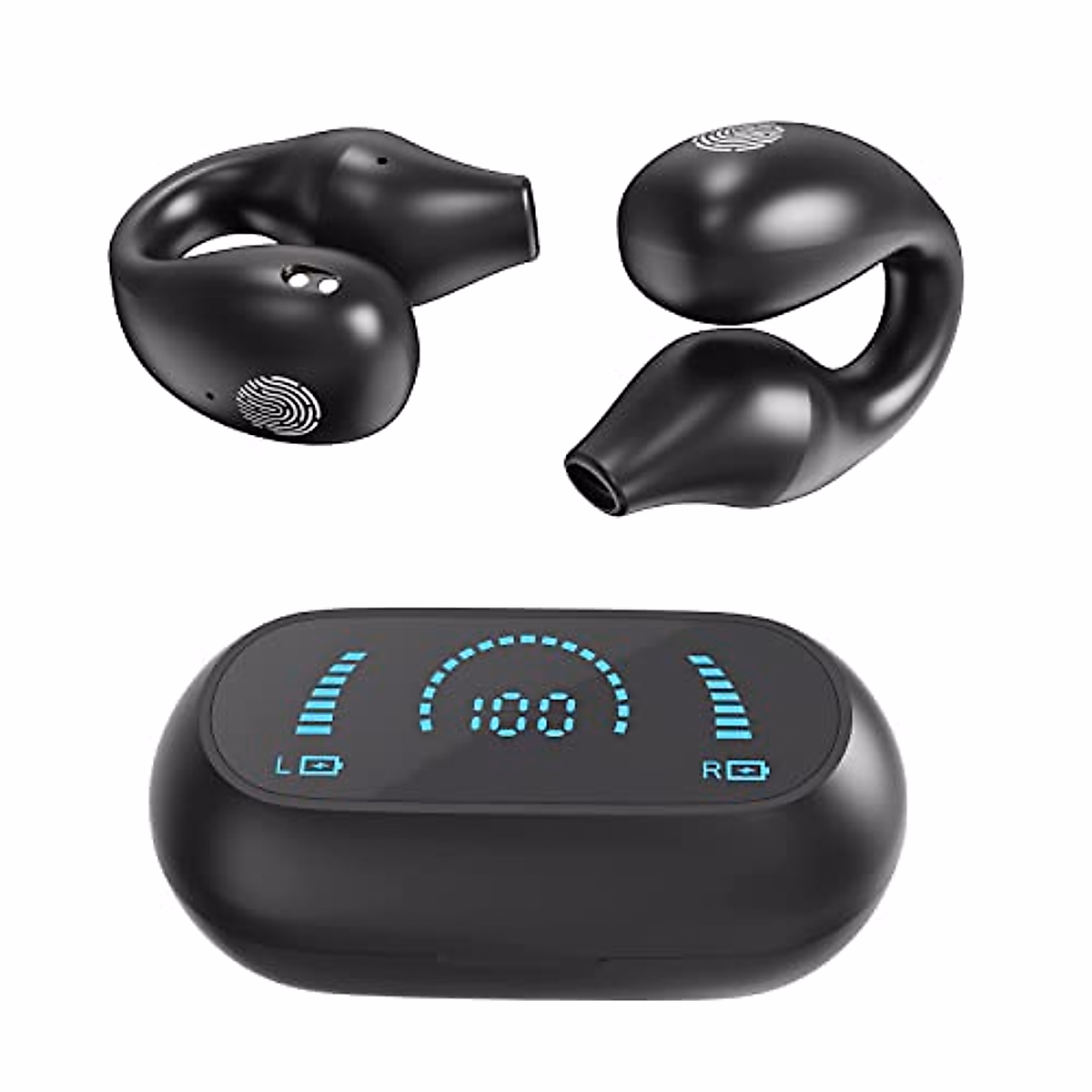 AHOKEGE Open Ear Clip-on Earbuds Wireless Bluetooth Headphones for Android iPhone, Earbud & in-Ear Headphones, Bluetooth 5.3 Earbuds for Workout/Running/Exercising, 2023 Upgraded (Black)