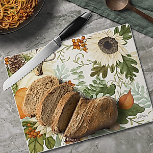CounterArt Farmhouse Fall Decorative 3mm Heat Tolerant Tempered Glass Cutting Board 10" x 8" Manufactured in the USA Dishwasher Safe