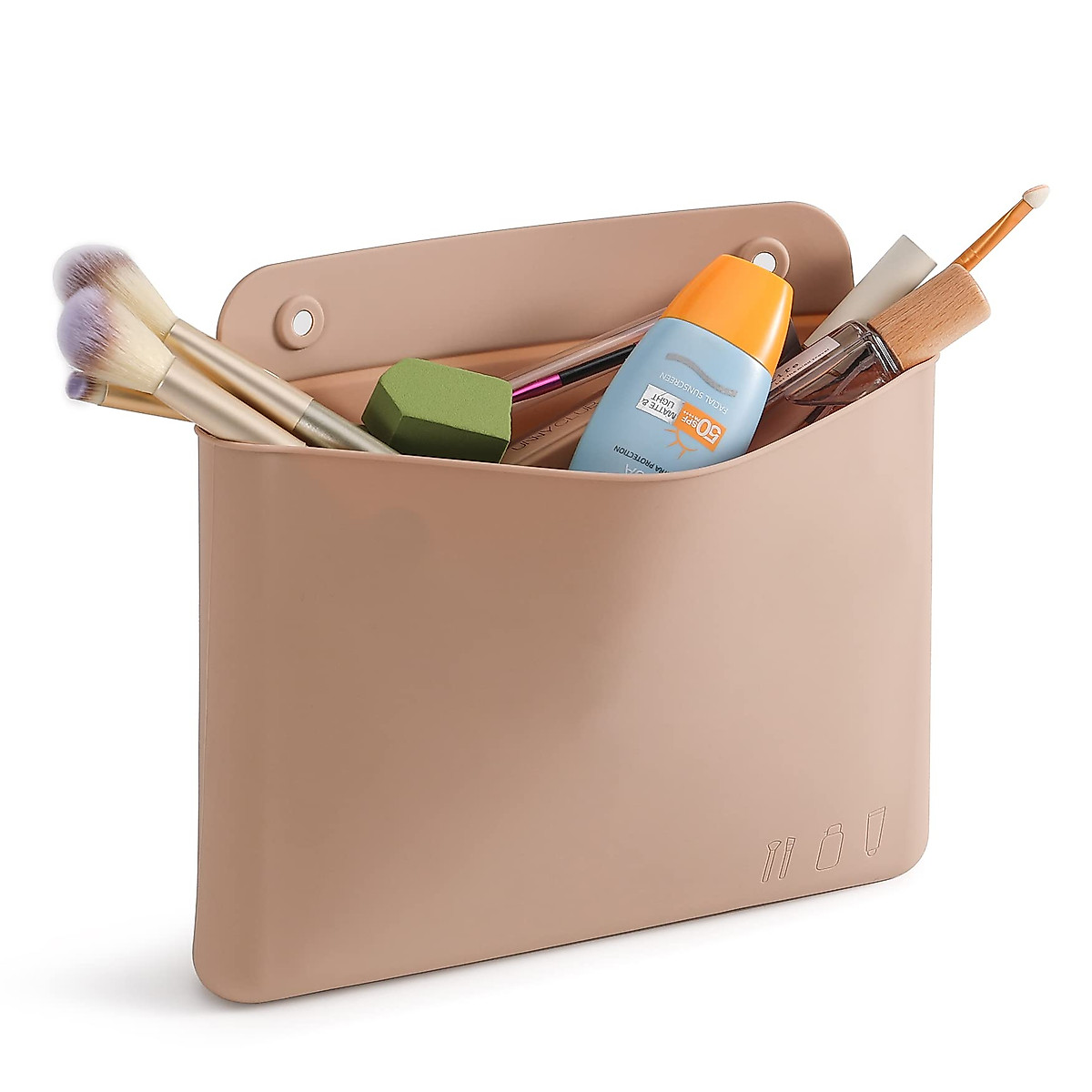 FERYES Silicone Makeup Bag, Premium Travel Toiletry Bag for Women, Easy Carry Cosmetic Bag for Makeup, Beauty Tools, and Brushes - Khaki