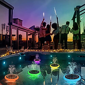 Solar Fountain Pump with LED Lights, Solar Powered Water Fountain Pump with 6 Nozzles, Solar Bird Bath Floating Fountain for Ponds, Garden, Fish Tank, Outdoor and Aquarium(Not Working while Charging)