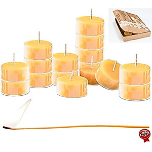 Beeswax Tea Light Candles - 100% Pure Natural Refined with Chemical Free Cotton Beeswax WickBONUS Get a free DRIPLESS beeswax lighter Wick MADE IN USA
