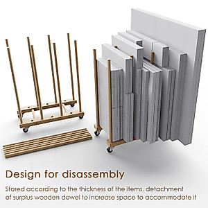 UNZERO Art Storage Rack with Caster Wheels, Wood Storage Stand for Canvas Boards, Panel, Frame, Drawing Board, Printed Matter, Paper Pad, Backing Plate