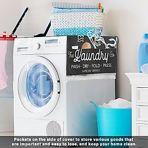 Vintage Laundry Machine Cover Dryer Top Covers Anti-Slip Fridge Dust Cover, Roller Washing Machine Top Cover Load With 4 Storage Bags