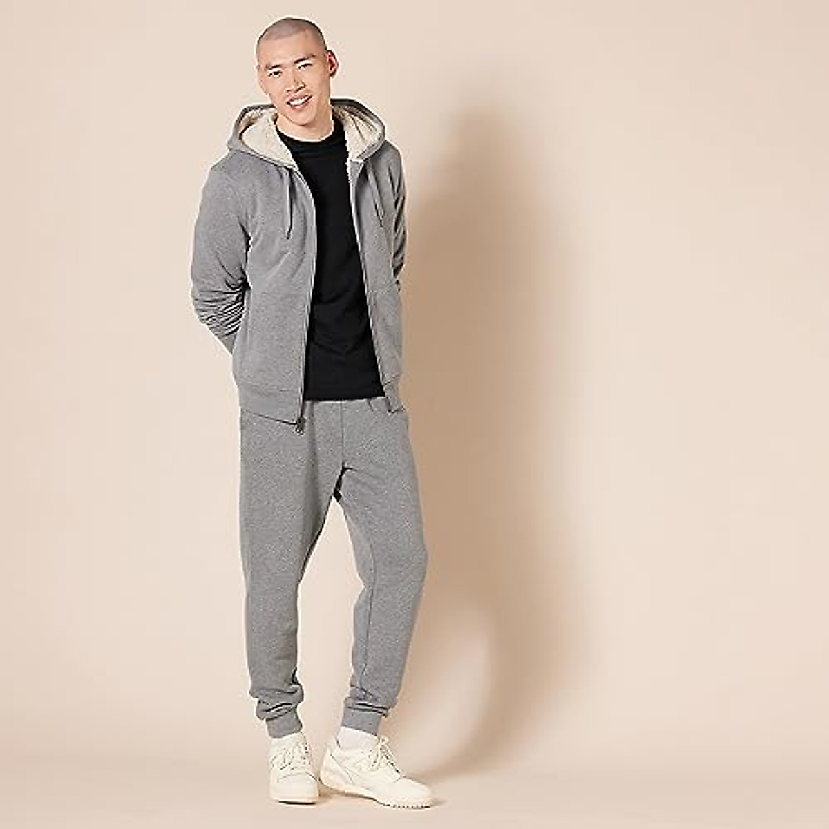 Amazon Essentials Hoodie For Men, Sherpa-Lined Full-Zip Fleece Sweatshirt, X-Large, Light Grey Heather