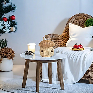 Wnvivi Mushroom Shape Rattan Storage Basket,Hand Woven Wicker Storage Bin with Handle and Lid,Cute Mushroom (25x25cm)