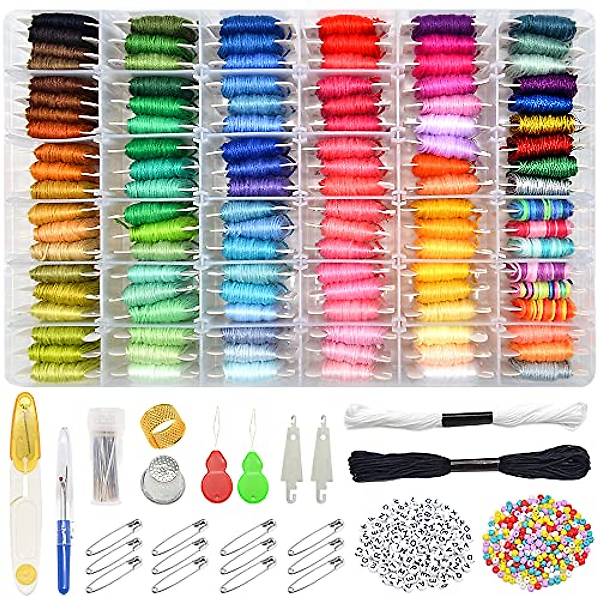 962Pcs Friendship Bracelet String Kits with Storage Box, 110 Colors Embroidery Thread and 800 Beads,52Pcs Cross Stitch Tools-Labeled with Embroidery Thread Numbers for Bobbins,Great Production Gift.