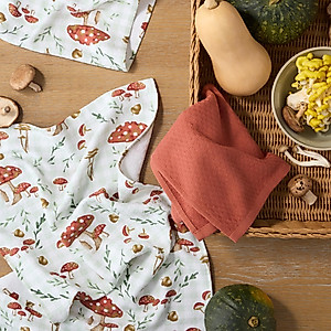 Martha Stewart Autumn Harvest Mushroom Plaid Kitchen Towel 3-Pack Set, 100% Cotton with Absorbent Terrycloth, Decorative Kitchen Towels, Burnt Orange/Green/White, 16"x28"