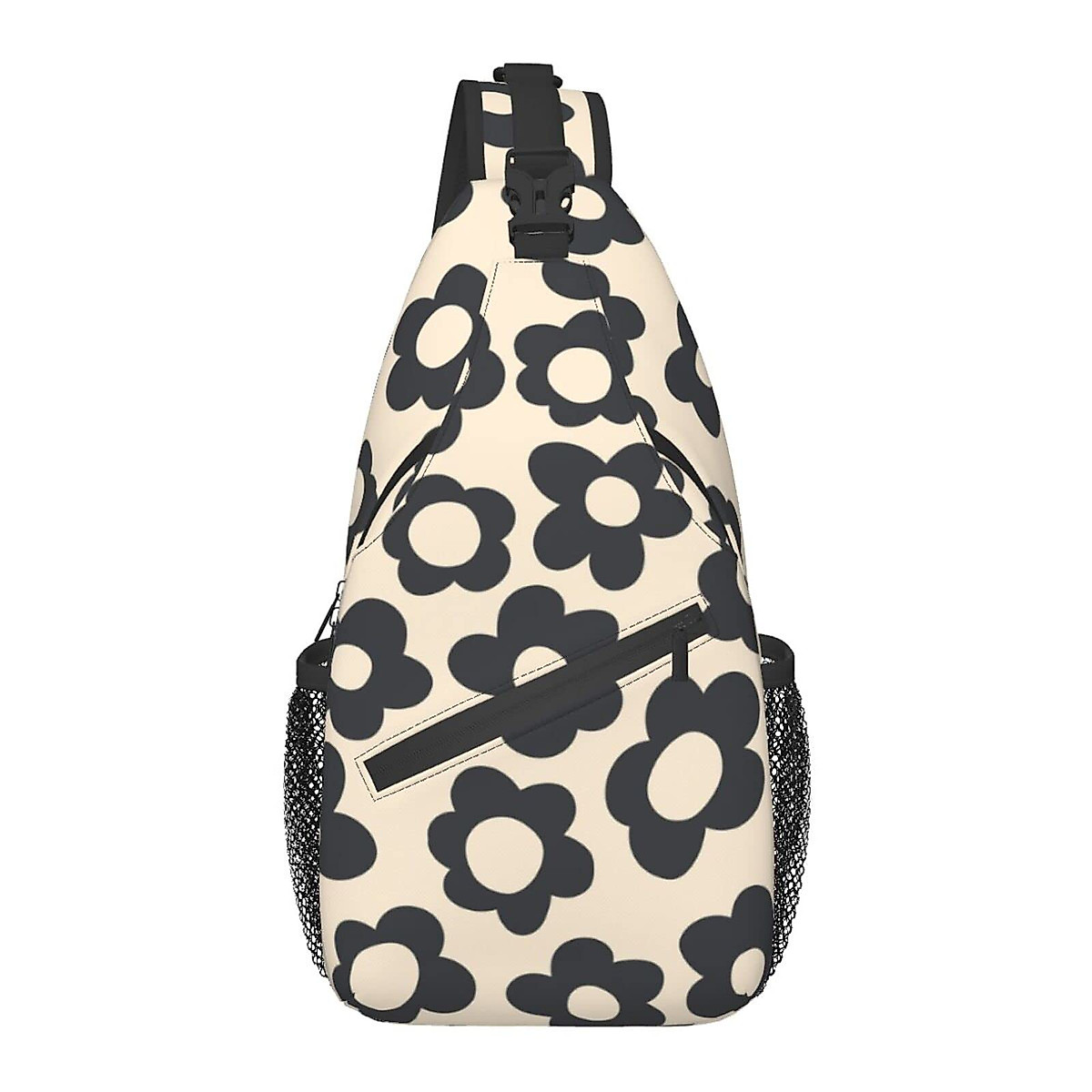 Vintage Groovy Flowers Sling Bag Travel Hiking Stitch Crossbody Backpack Chest Shoulder Daypack for Purses Women Men's Unisex Cycling Gym