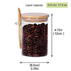 Glass Jars with Bamboo Lids and Spoon Set of 6, 17 OZ Coffee Sugar Container Set with Scoop, Overnight Oatmeal Jars Containers with Lids and Spoon for Loose Tea, Yogurt