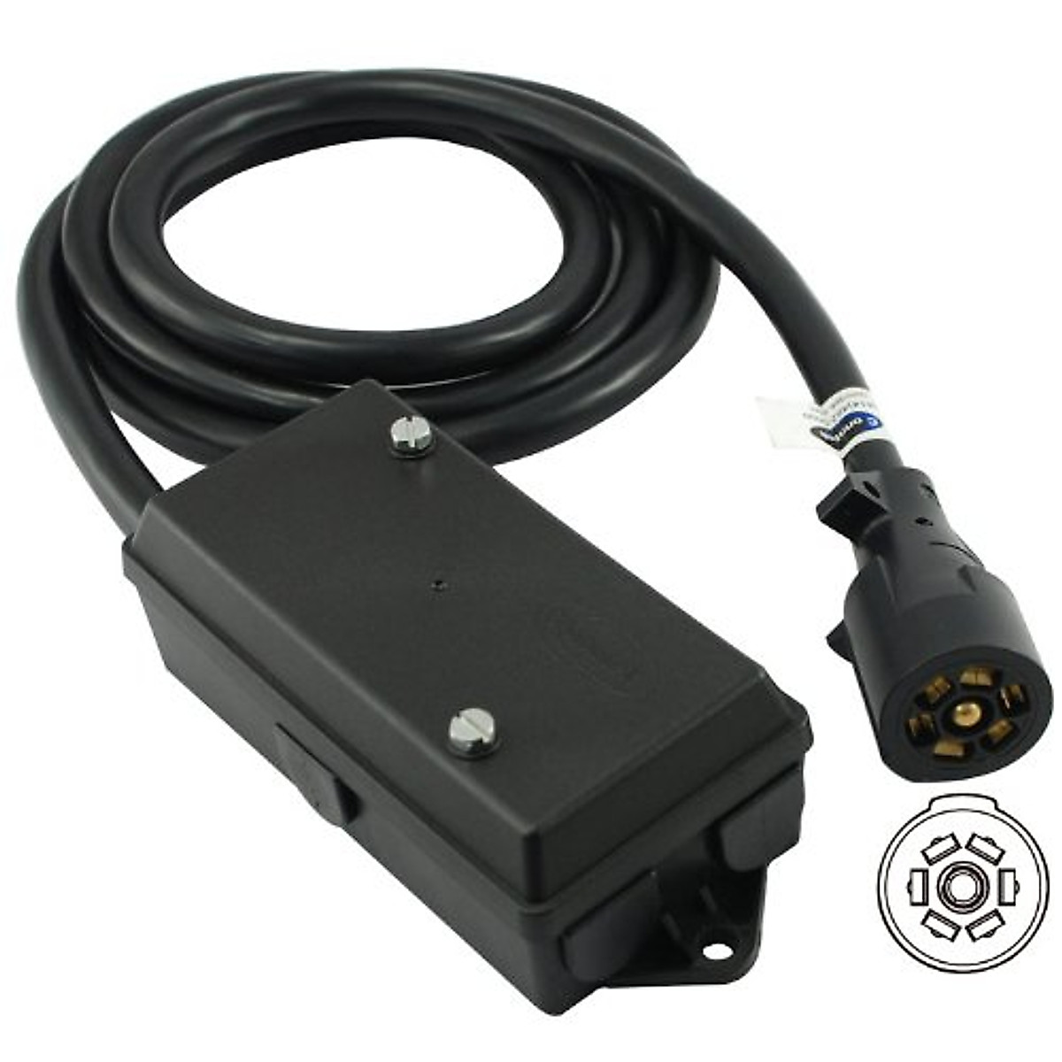 Conntek 7 Way Plug Inline Trailer Cord with 7 Gang Junction Box, 6-Feet
