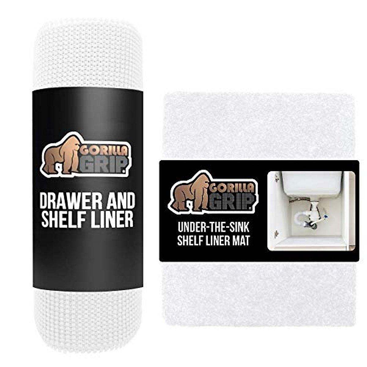 Gorilla Grip Drawer Liner and Under Sink Mat, Drawer Liner Size 12x20, and Under Sink Mat Size 24x30, Both in White, 2 Item Bundle