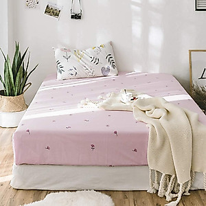 Fresh Flower Print 4 PCS Bedding Set 【1 Queen Duvet Cover + 2 Standard Pillowcases + 1 Queen Fitted Sheet】