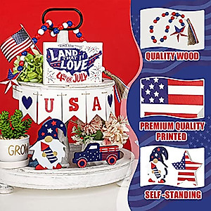 10 Pcs Patriotic Tiered Tray Decor Bundle 4th of July Wood Signs Mini Signs American Star Decor Veterans Day Red White Blue Decorations for Independence Day Decor (Cute Style)
