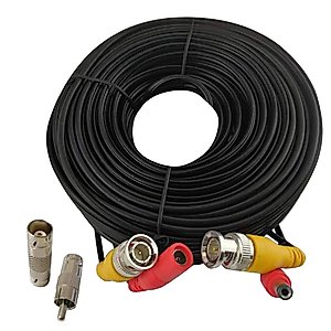 BNC Cable Video Power All-in-One Extension Cable 60FT CCTV Camera Wire with BNC RCA Connectors for Security Camera Systems, Black, CB60