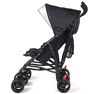 BABY JOY Double Light-Weight Stroller, Travel Foldable Design, Twin Umbrella Stroller with 5-Point Harness, Cup Holder, Sun Canopy for Baby, Toddlers (Black)