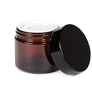Vivaplex, 12, Amber, 2 oz, Round Glass Jars, with Inner Liners and black Lids