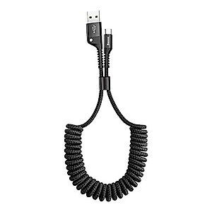 Baseus USB Type C Cable for Car, Retractable USB C Cable(3FT) Curly USB A to USB-C Fast Charger Cord Compatible Samsung Galaxy S10 S9 S8 Plus Note 9 8, Moto Z, LG5/G6/V20, USB C Devices (Black)