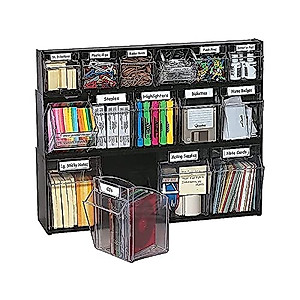 Deflecto 20604Op Tilt Bin Plastic Storage System W/6 Bins, 23 5/8 X 3 5/8 X 4 1/2, Black