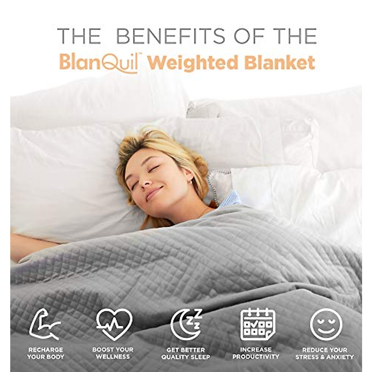 BlanQuil Quilted Weighted Blanket W/Removable Cover (Charcoal 20lb)