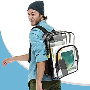 Nausear Clear Backpack Heavy Duty Large PVC Transparent Backpack See Through Backpack for School, Sports, Work, Stadium, Security, Travel, College - H18''xW14''xD8