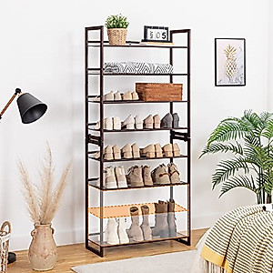 HOOBRO Metal Shoe Rack, 8 Tier Shoe Rack for Closet, Holds 24-32 Pairs of Shoes, 29.5" W x 11.6" D x 63" H, Stackable, for Entryway, Hallway, Living Room Bronze AB82XJP201