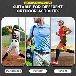 SATINIOR 3 Pairs of Baseball Socks &amp; 3 Belts Combo Youth &amp; Adult Baseball/Softball Belt &amp; Socks Combo Set (Black, S/M) Small-Medium