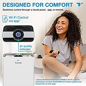 Turonic PH950 - Hepa Air Purifiers for Home w/Humidifier, Large Room Air Cleaner up to 2500 Sq Ft, 8-Stage Purification w/True Hepa 13 Filter, UV-A Light & Ionizer, Smart Auto Mode, Wi-Fi control