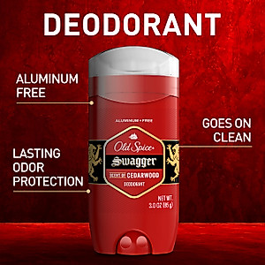 Old Spice Aluminum Free Deodorant for Men, 24/7 Odor Protection, 24/7 Lasting Freshness, Red Collection, Swagger with Cedarwood Scent, 3.8 oz (Pack of 3)