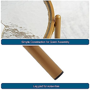 VINGLI 25.6" Small Matte Gold Round Coffee Table Water-Wave Glass Circle Clear Coffee Table, Center Table with 2-Tier Modern Storage Design for Living Room, Bedroom, Meeting Room, Balcony, Patio